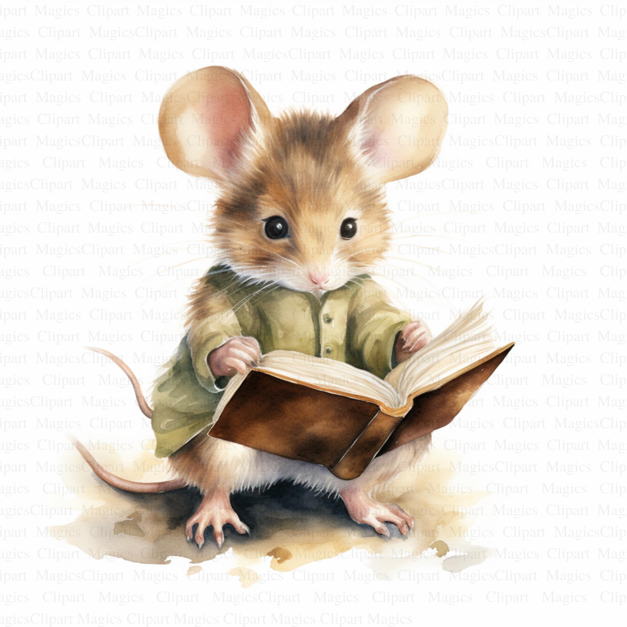 Mouse Reading Book Clipart 5 High Quality Jpgs Digital Download Mouse ...