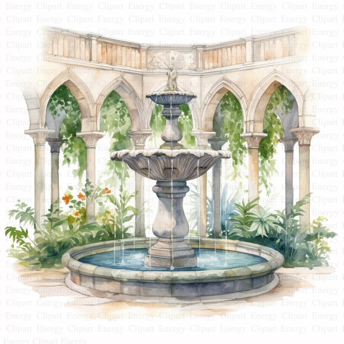 Cloister Fountains Clipart 5 High Quality Jpgs Digital Download Card ...