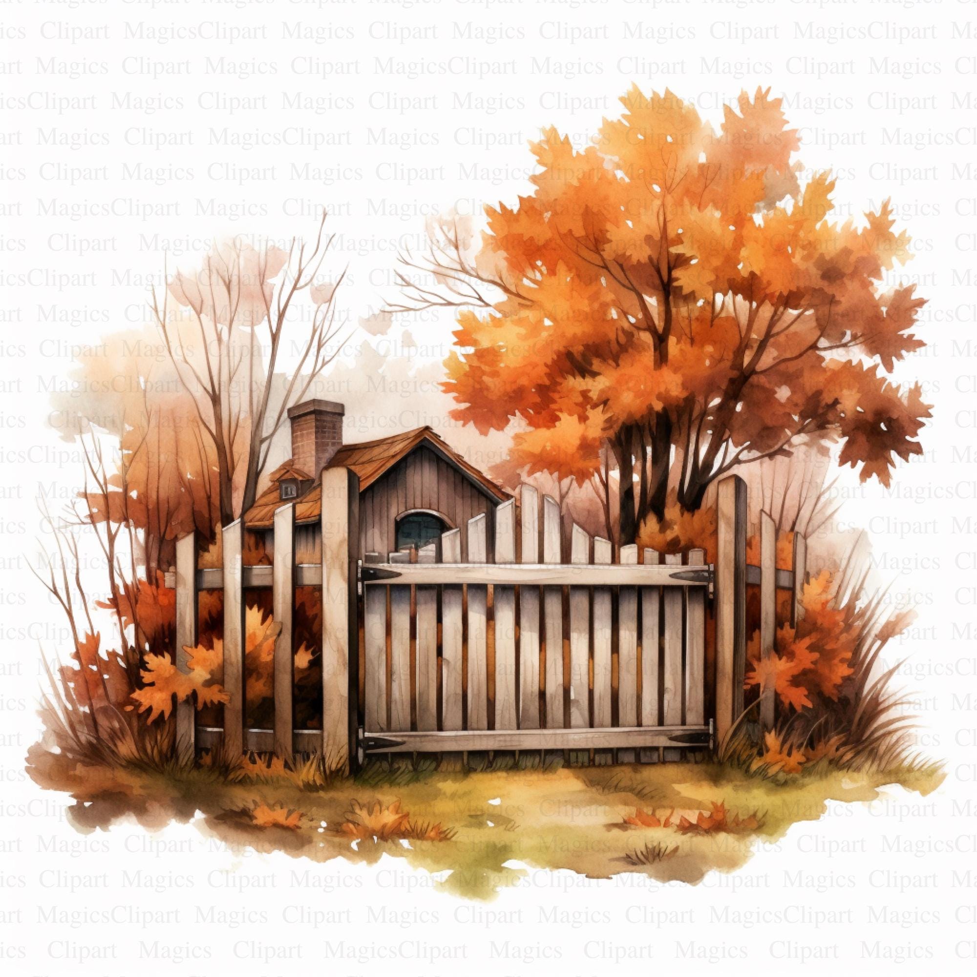 Autumn Fences Clipart 5 High Quality Jpgs Digital Download Card Making ...