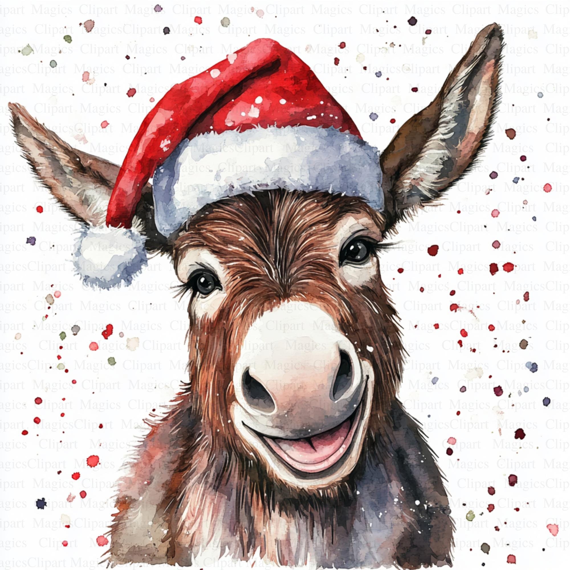 Donkey With Santa Hat Clipart 5 High Quality Jpgs Digital Download Art ...