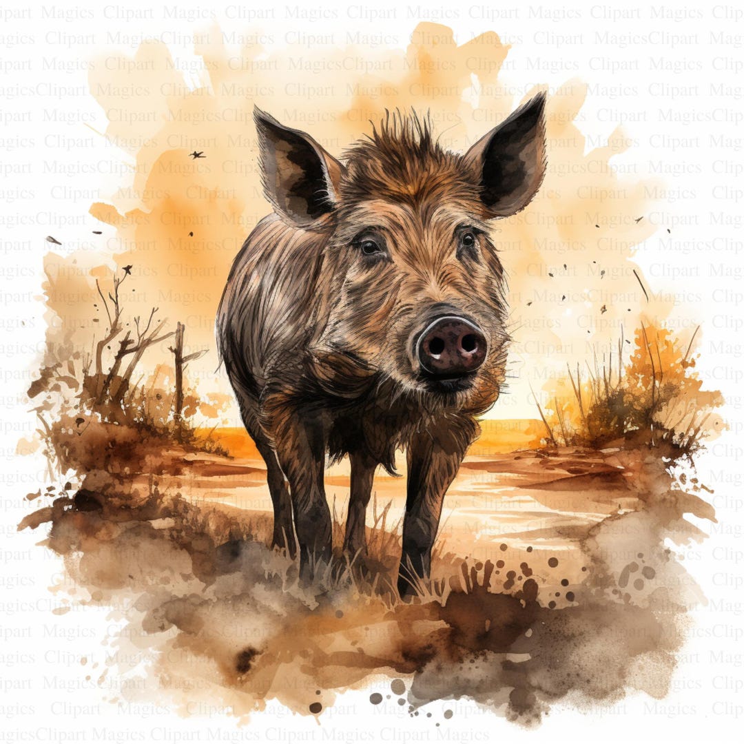 Wild Boar in Sunset Clipart 5 High Quality Jpgs Digitaldownload Art ...