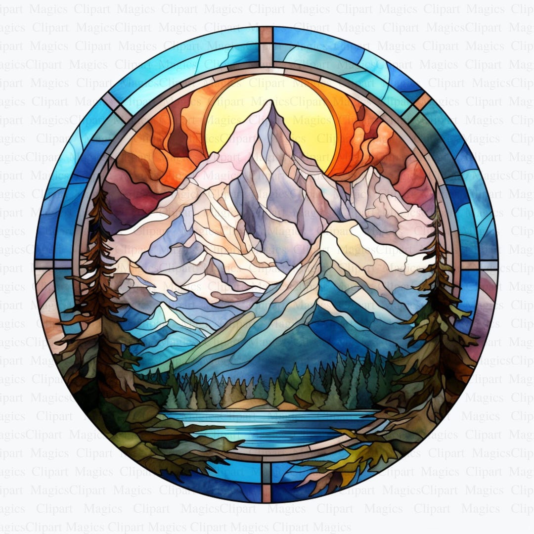 Stained Glass Mountain Landscape 5 High Quality Jpgs Instant Digital ...