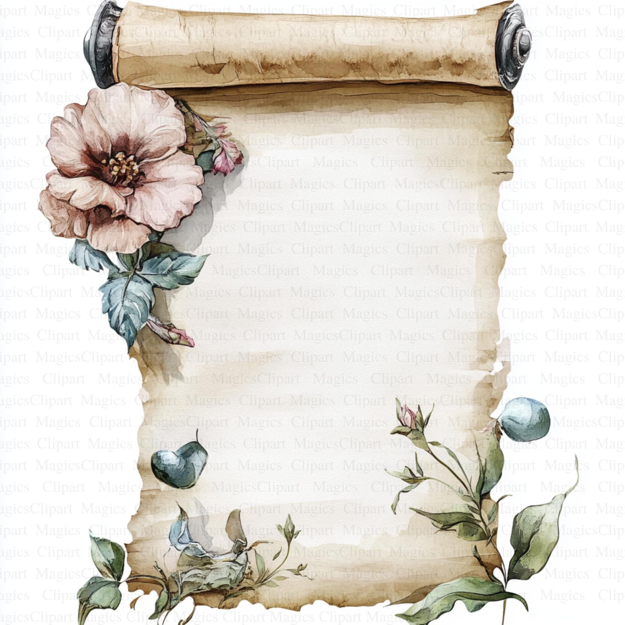 Vintage Scroll Clipart 5 High Quality Jpgs Digitaldownload Floral Old Paper Printable Watercolor ...