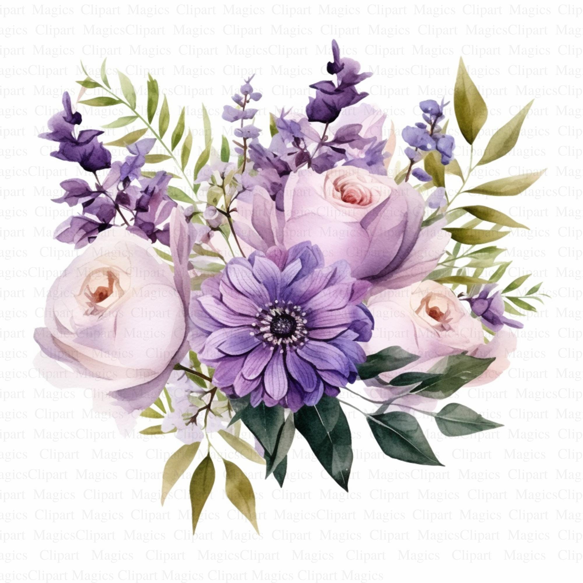 Purple Flowers Bouquet Clipart 5 High Quality Jpgs Digital Download ...