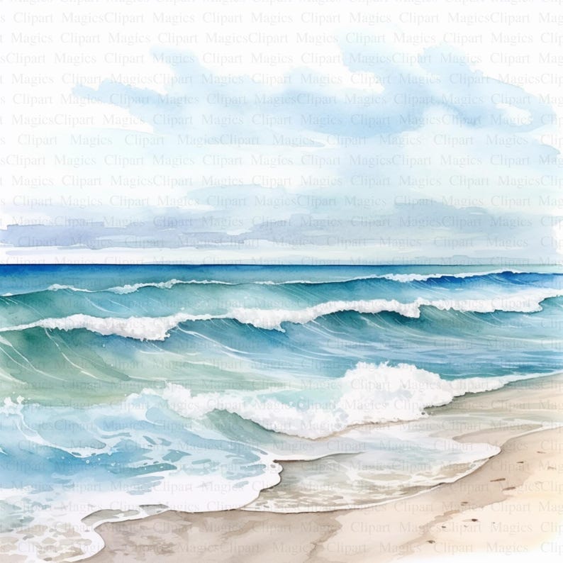 Watercolor Coastal Beach Ocean Clipart | 5 High Quality Jpgs | Digital ...