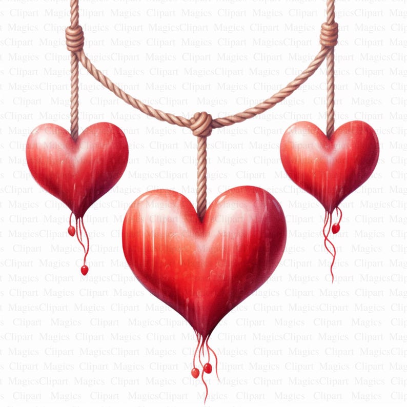 Hanging Hearts Clipart | 5 High Quality Jpgs | Digital Download | Card ...