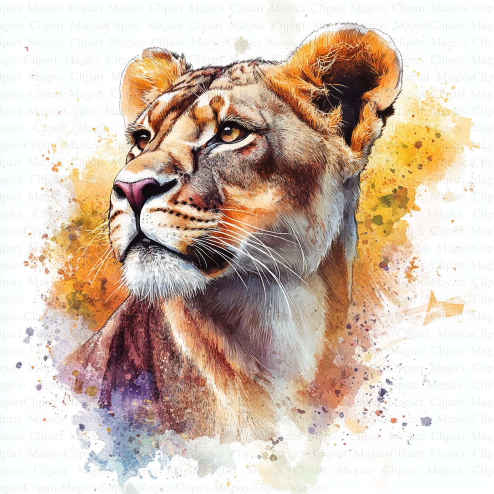 Lioness Clipart | 5 High Quality Jpgs | Digital Download | Watercolor ...