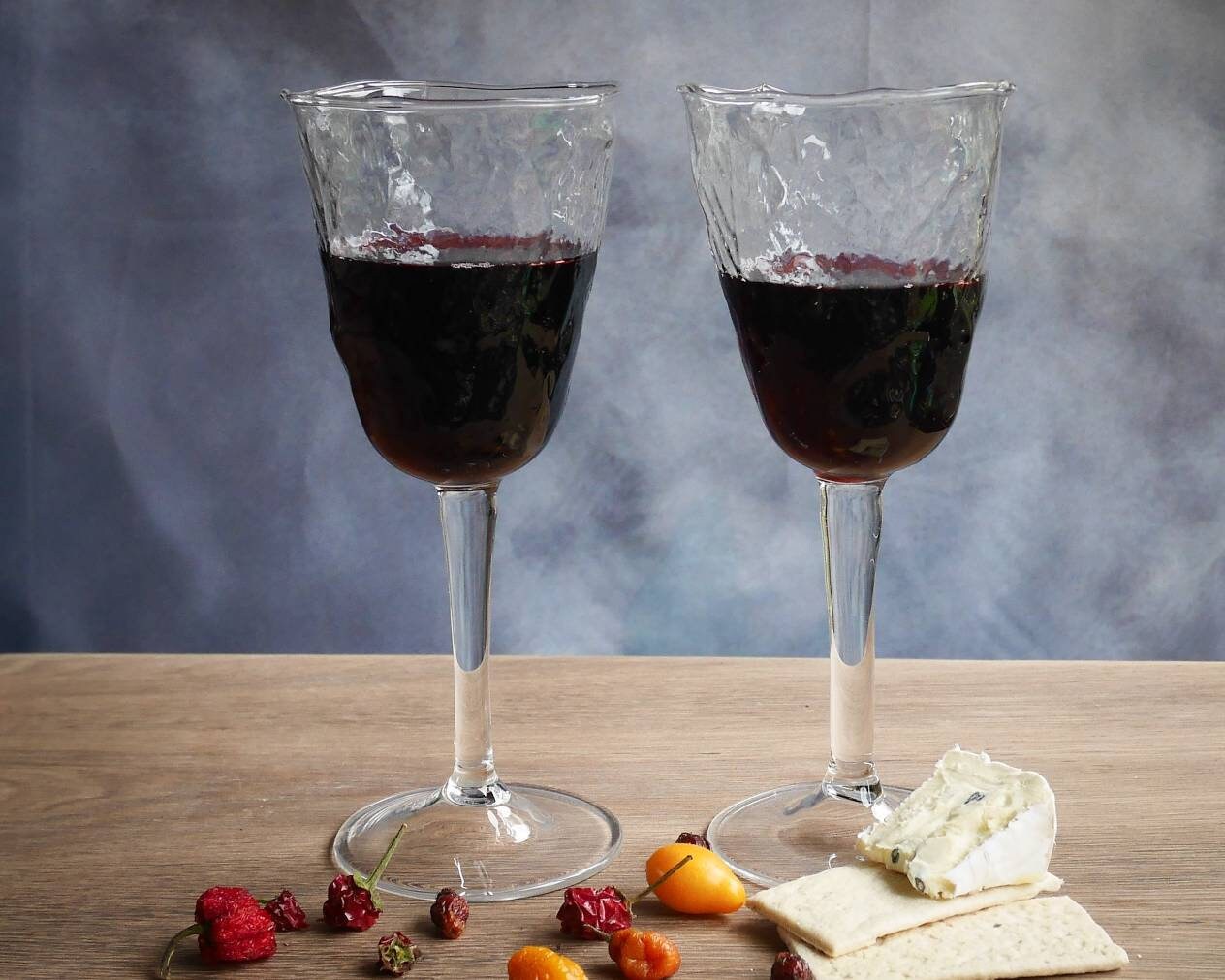 Handblown Leaf Textured Wine Glass With Clear Stem, Handmade in the ...