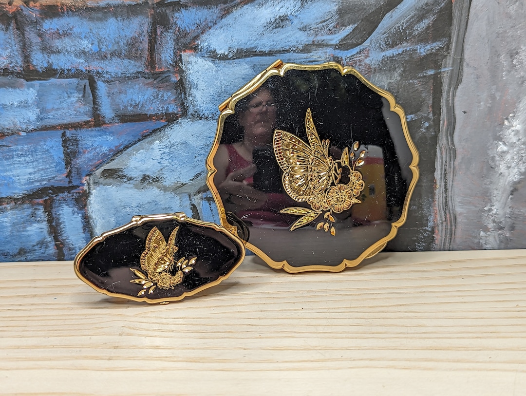 Vintage Stratton Lipstick Mirror Compact and Powder Case Black Enamel ...