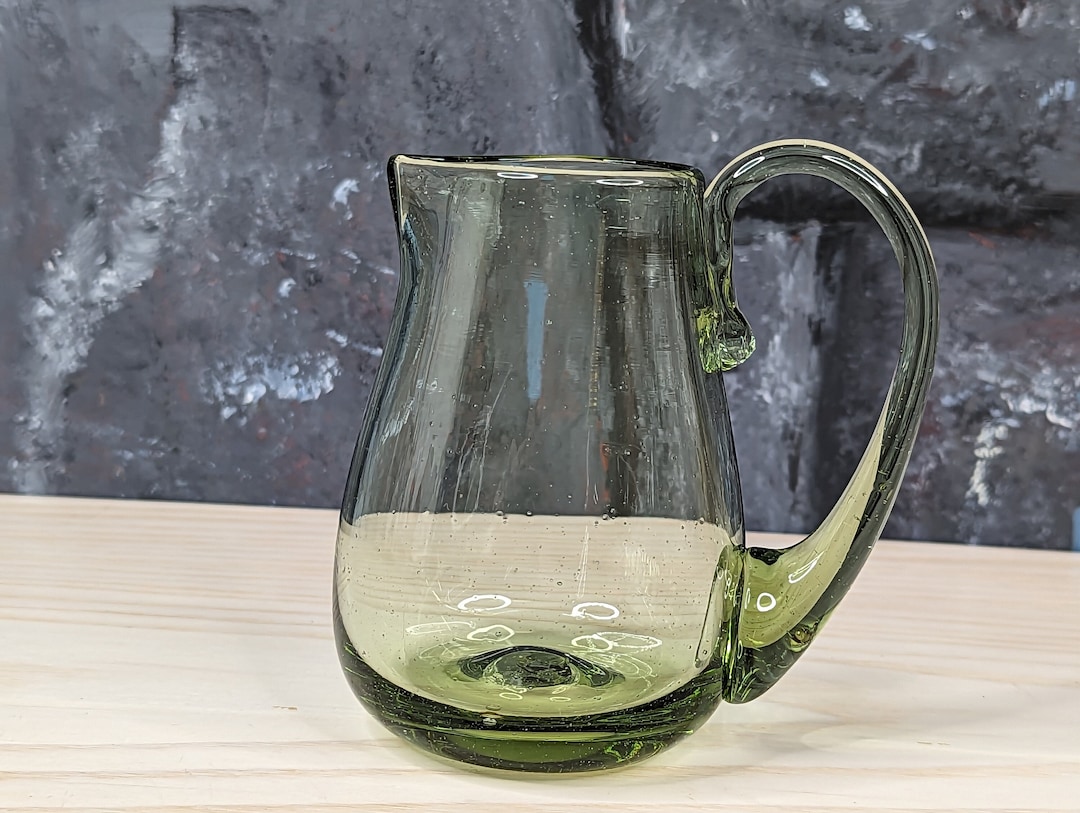 Vtg Blenko Creamer Glass Hand Blown Light Green Art Glass Pitcher ...