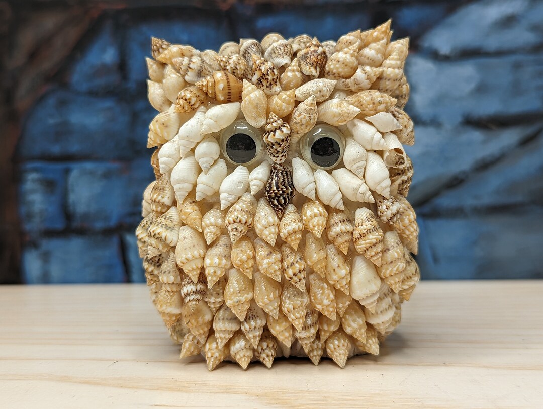 Vintage Sea Shell Owl Figurine Folk Art Bird Statue Beach Decor ...
