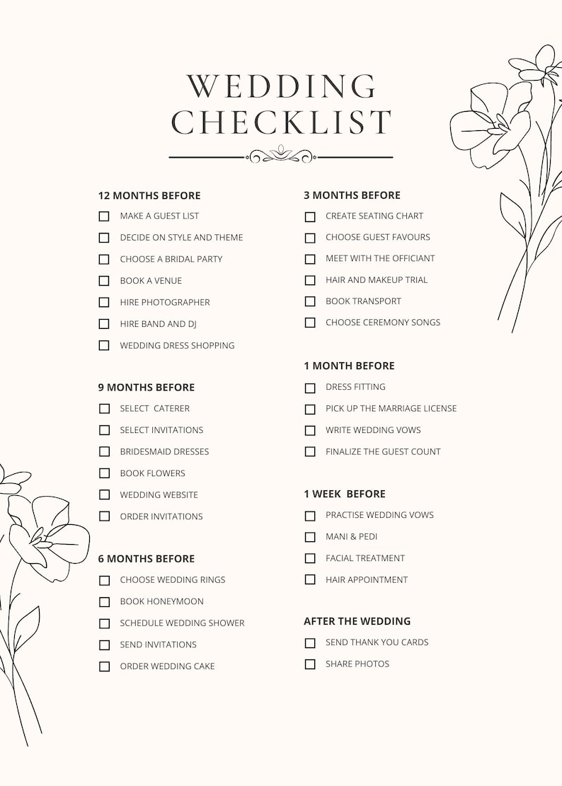 Wedding to Do List Digital Template | Customizable Printable ...