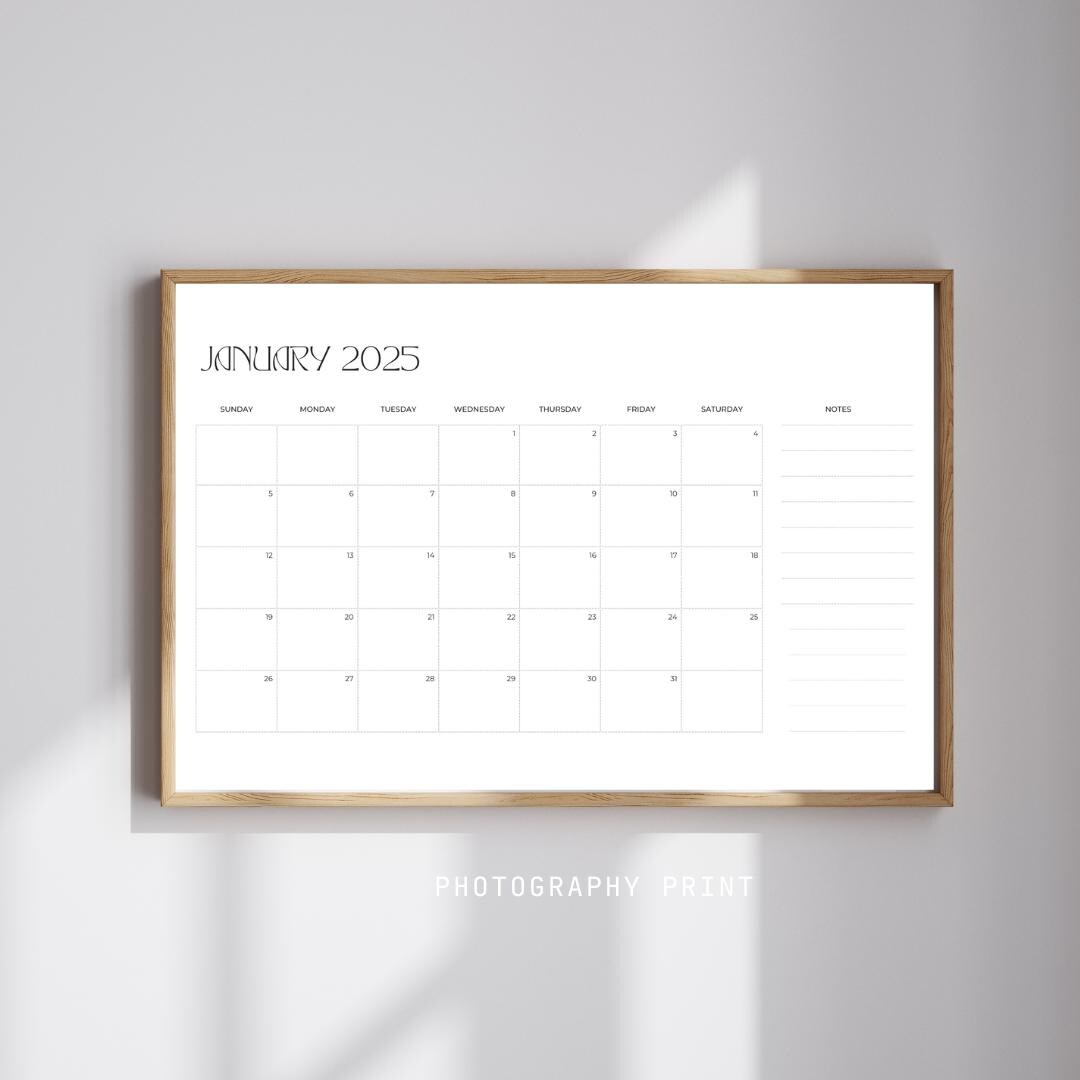 Simple Aesthetic Printable Calendar | Black and White Digital Calendar ...