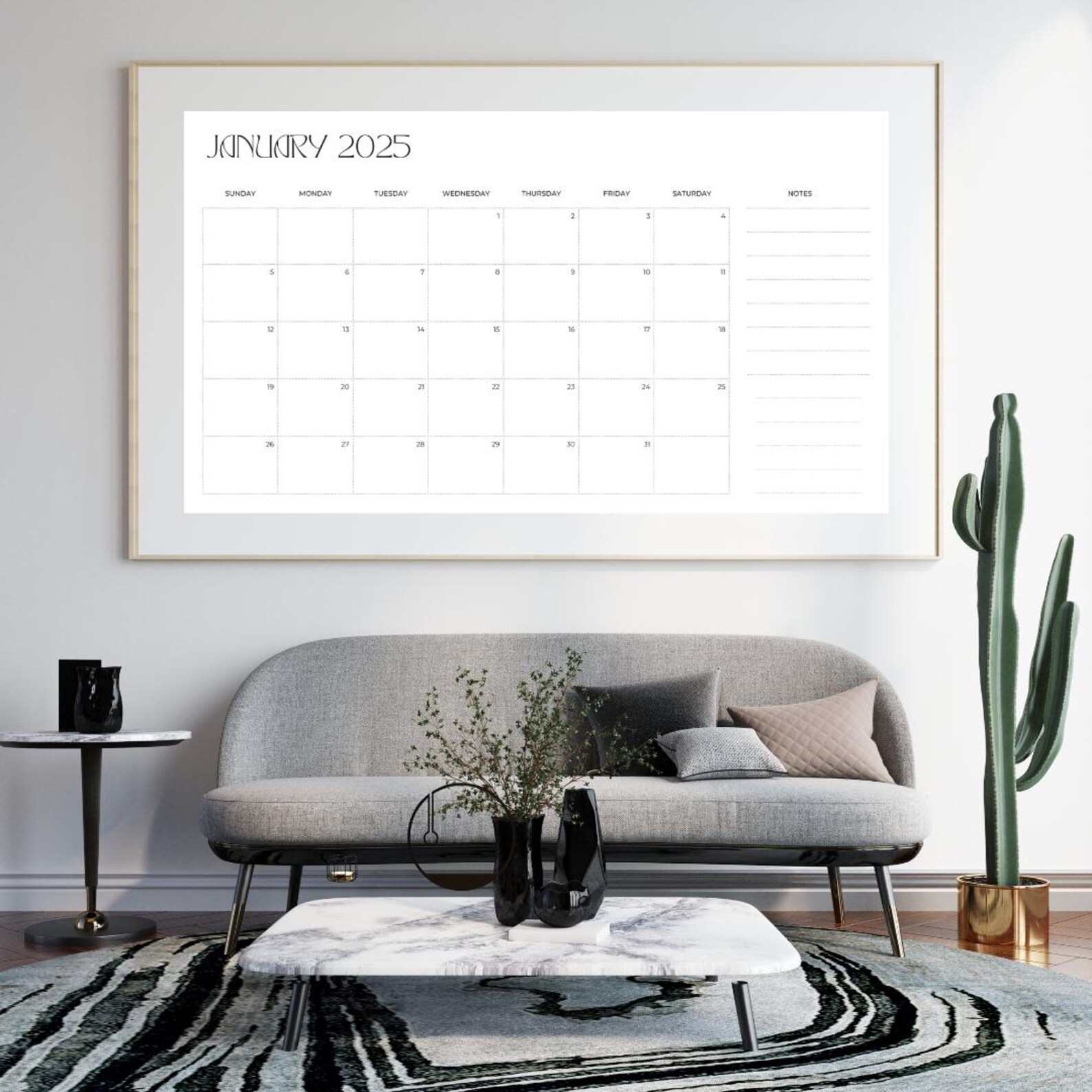 Simple Aesthetic Printable Calendar | Black and White Digital Calendar ...