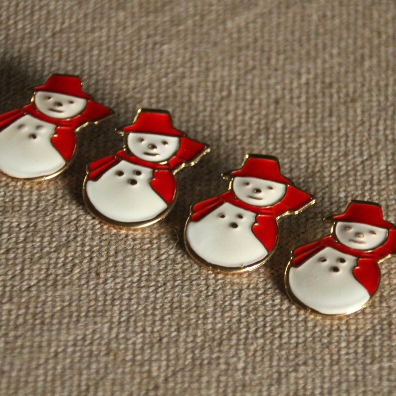 Vintage Snowman Buttons Metal With Enamel Shank Back - Etsy