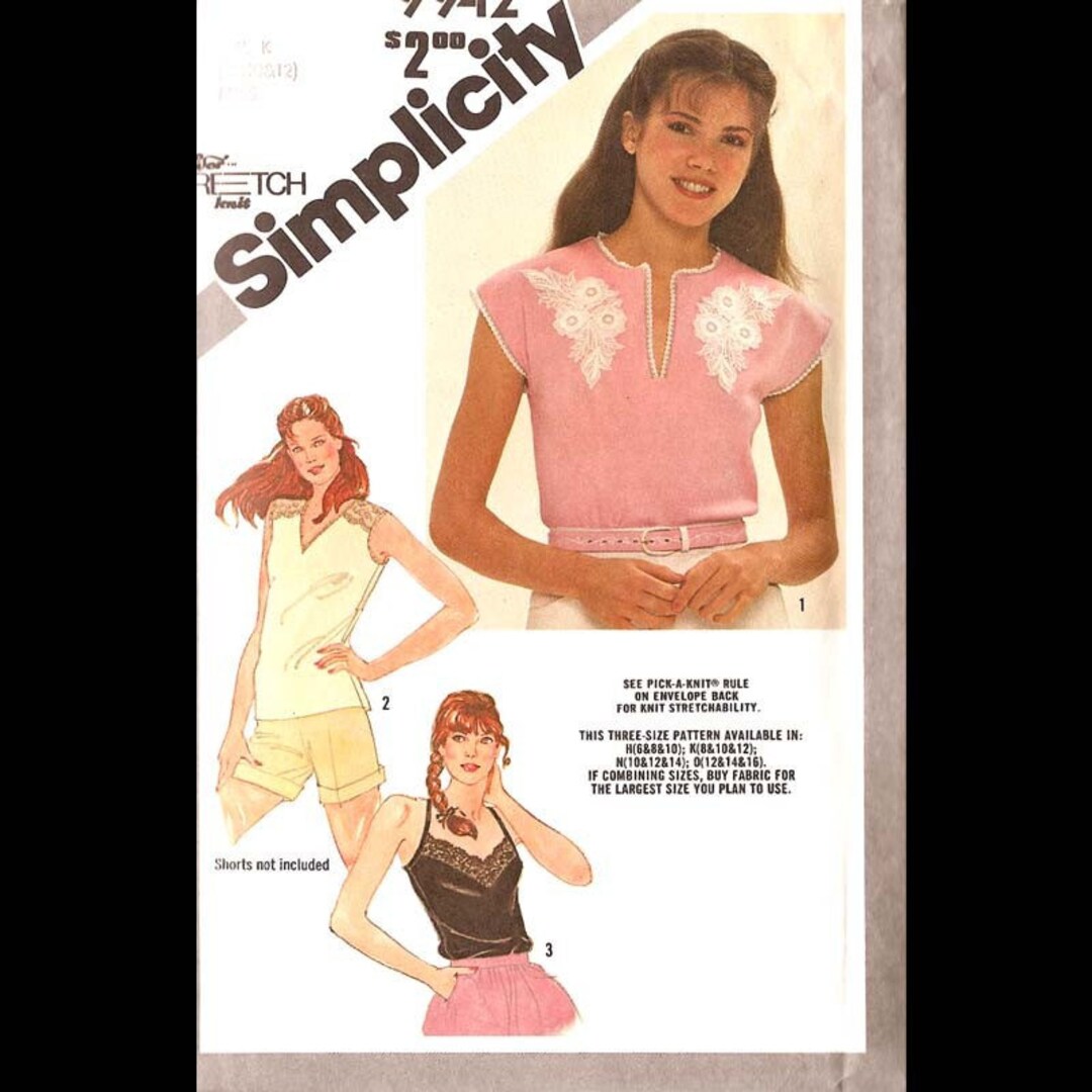 1981 Misses Pullover Tops Simplicity Pattern 9942 Vintage Sewing ...