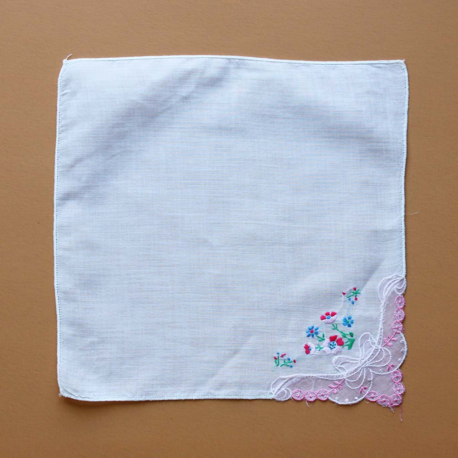 Vintage Handkerchief With Floral Applique and Embroidery Embellishments ...