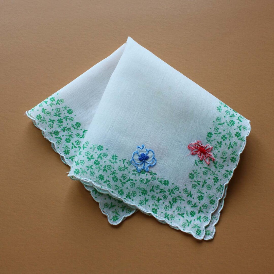 Vintage Handkerchief With Printed Floral Design and Applique Flowers - Etsy