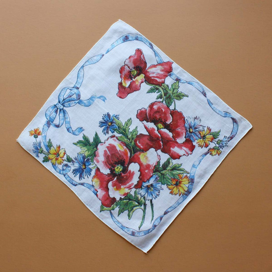 Vintage Handkerchief With Printed Floral Design - Etsy