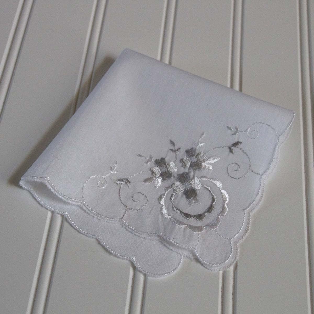 Vintage Handkerchief in White with Embroidered Floral Design | Etsy