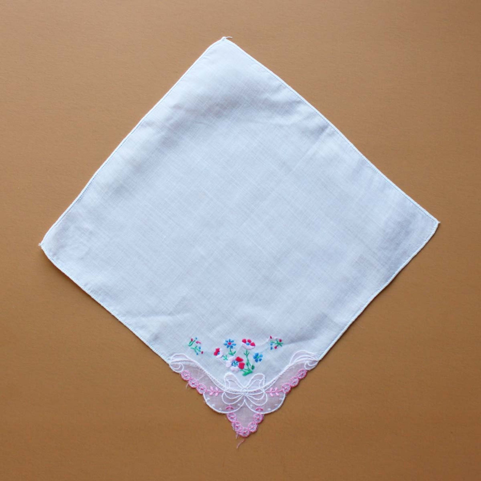 Vintage Handkerchief with Floral Applique and Embroidery | Etsy