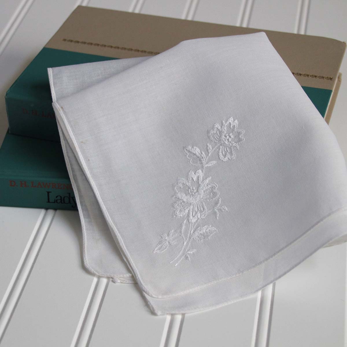 Vintage Handkerchief in White With Embroidered White Floral Design - Etsy