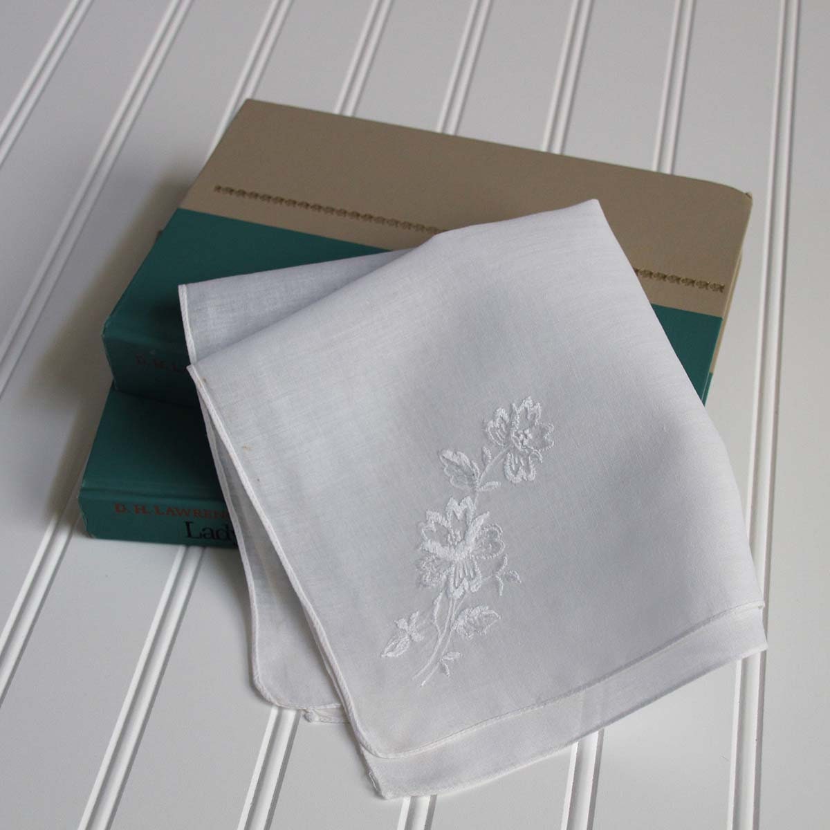 Vintage Handkerchief in White With Embroidered White Floral Design - Etsy