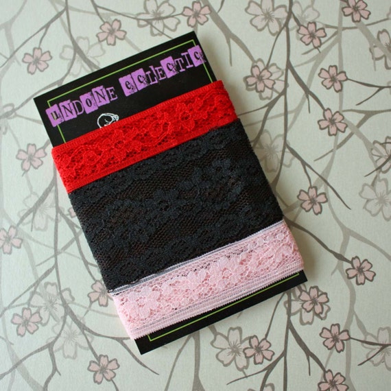 Trio of Vintage Lace in Candy Apple Red Midnight Black and | Etsy