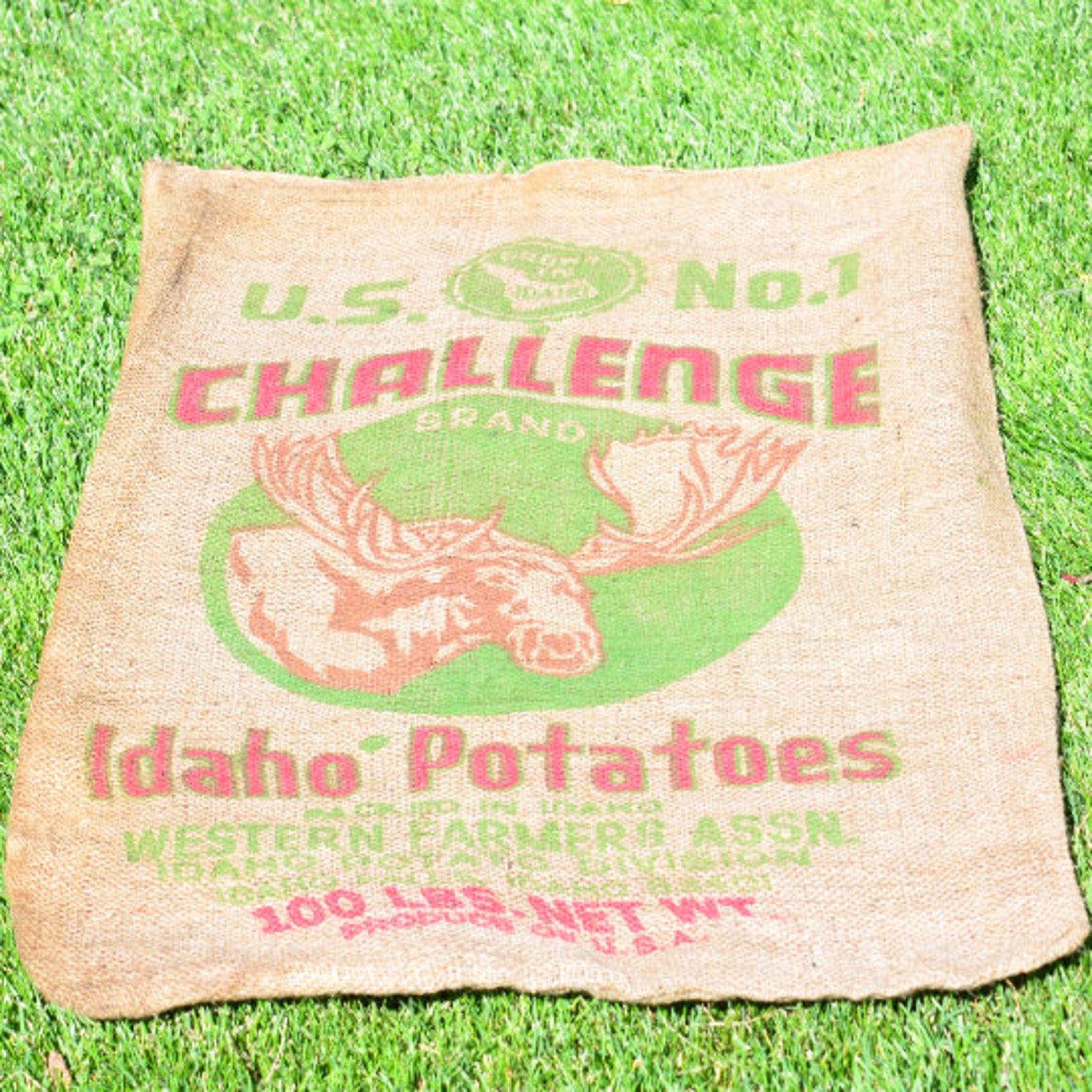 Vintage Challenge Brand Idaho Potatoes Burlap Sack with Moose | Etsy