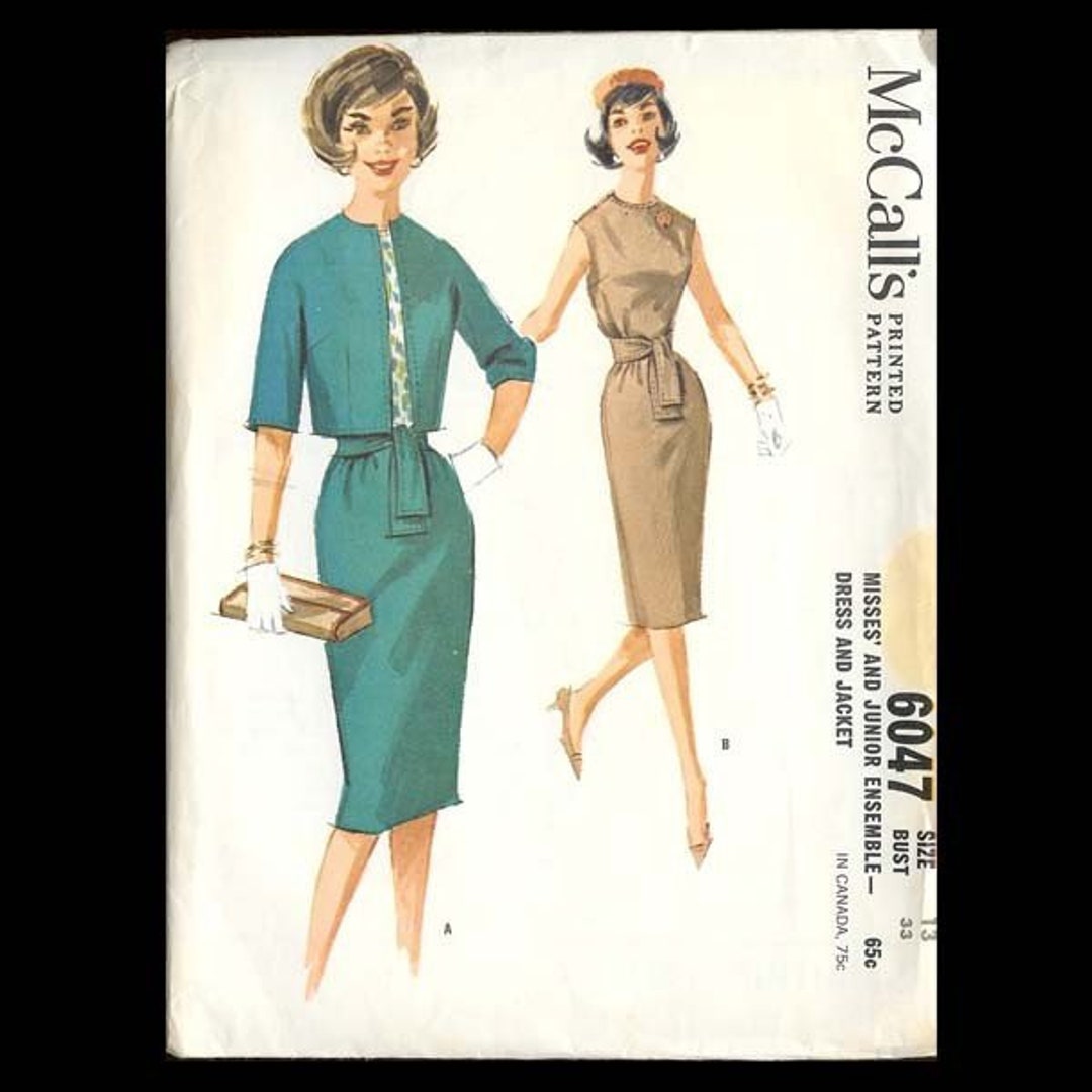 1961 Misses and Junior Ensemble-dress and Jacket Mccalls Pattern 6047 ...