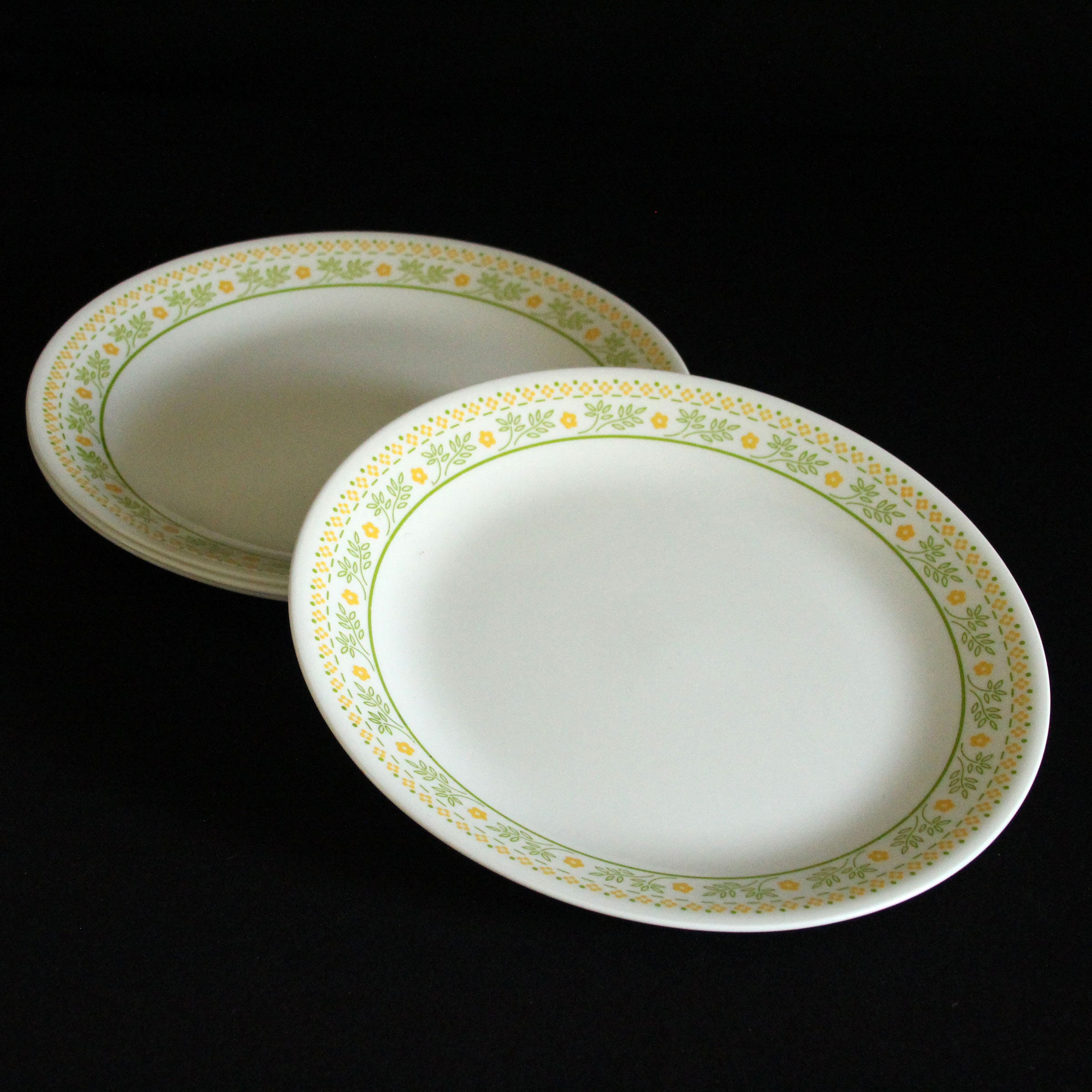 Corelle Sunshine Luncheon Plates - White With Yellow and Green Flowers ...