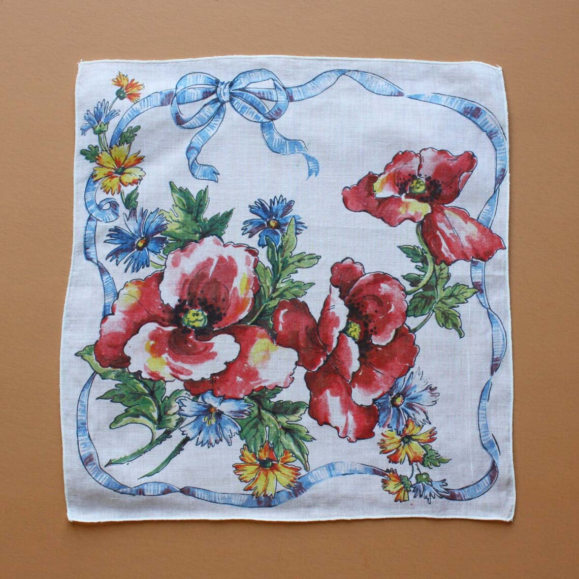 Vintage Handkerchief with Printed Floral Design | Etsy