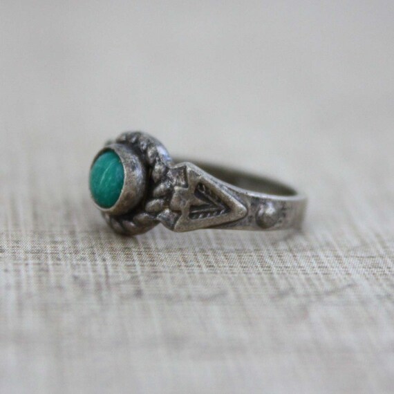 Sterling Silver Child's Ring with Green Stone - Gem