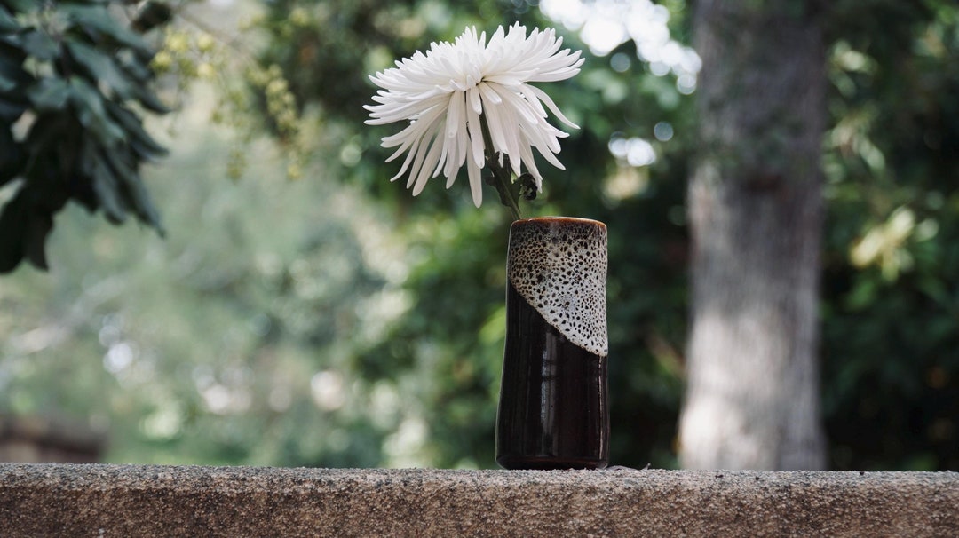 Cylinder Flower Vase With Oil Spot Glaze - Handmade - Etsy