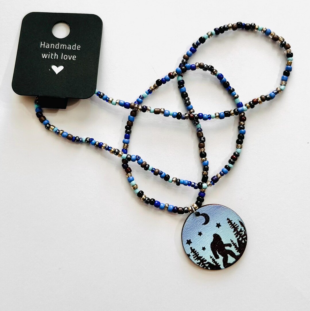 Big Foot Blue Beaded Mix Stretch Necklace 20 Inches - Etsy