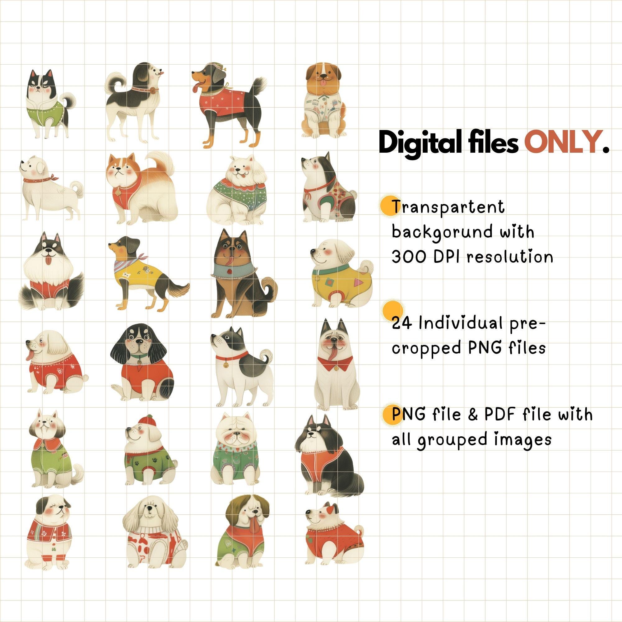 Playful Dog Stickers: Kawaii Clipart, Planner Scrapbooking (digital PNG ...