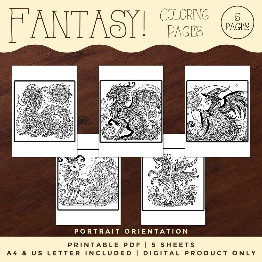 Fantasy Dragon Coloring Pages, Kids Fantasy Coloring Sheets, Printable ...