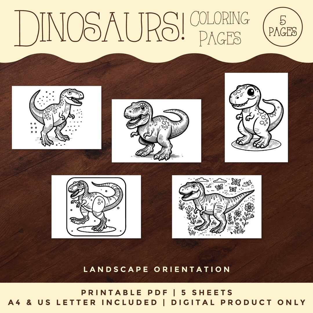 T Rex Coloring Pages, Kids Dinosaur Coloring Sheets, Printable PDF ...
