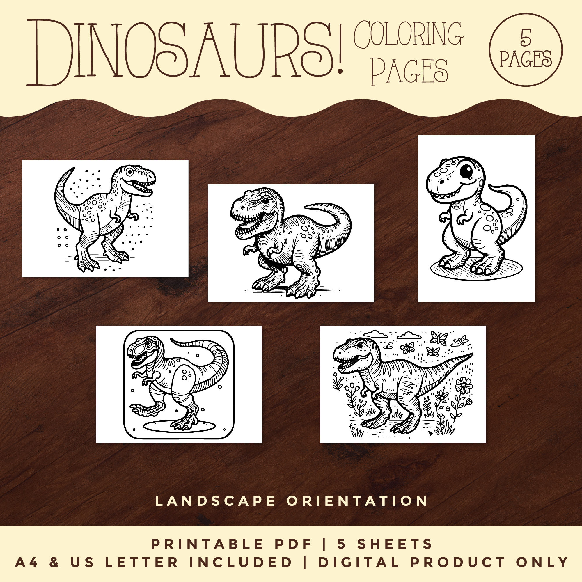 T Rex Coloring Pages, Kids Dinosaur Coloring Sheets, Printable PDF ...