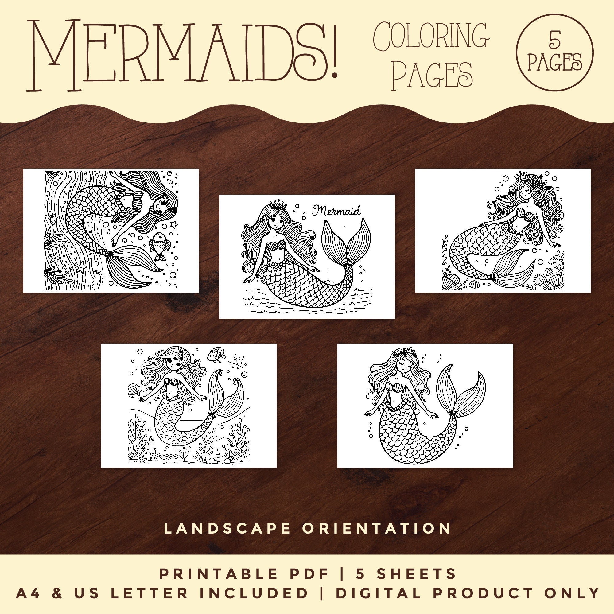 Mermaid Coloring Pages, Kids Mermaid Coloring Sheets, Printables ...
