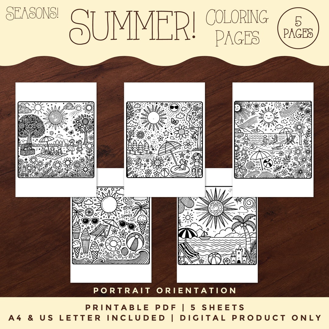 Summer Coloring Pages, Kids Seasonal Coloring Sheets, Printable ...