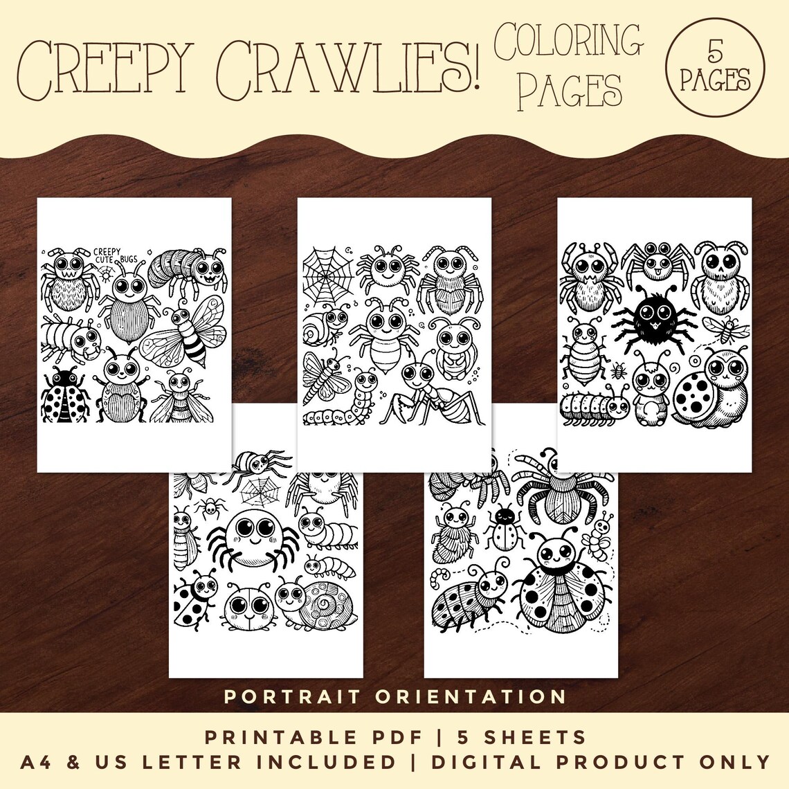 Insect Coloring Pages, Kids Bugs Coloring Sheets, Printable PDF, Creepy ...