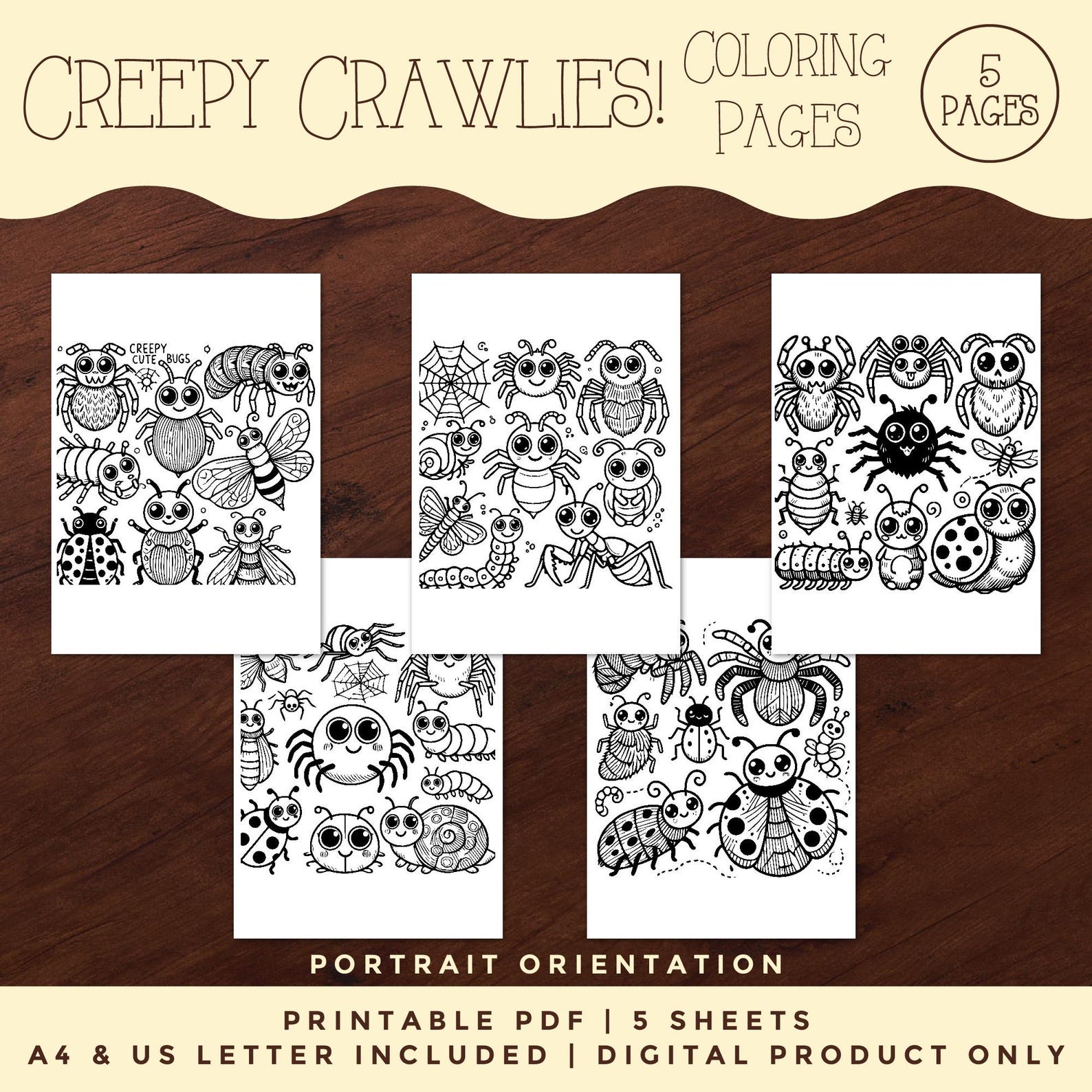 Insect Coloring Pages, Kids Bugs Coloring Sheets, Printable PDF, Creepy ...