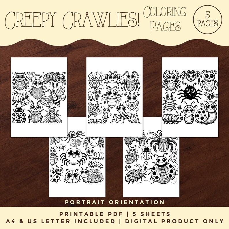 Insect Coloring Pages, Kids Bugs Coloring Sheets, Printable PDF, Creepy ...