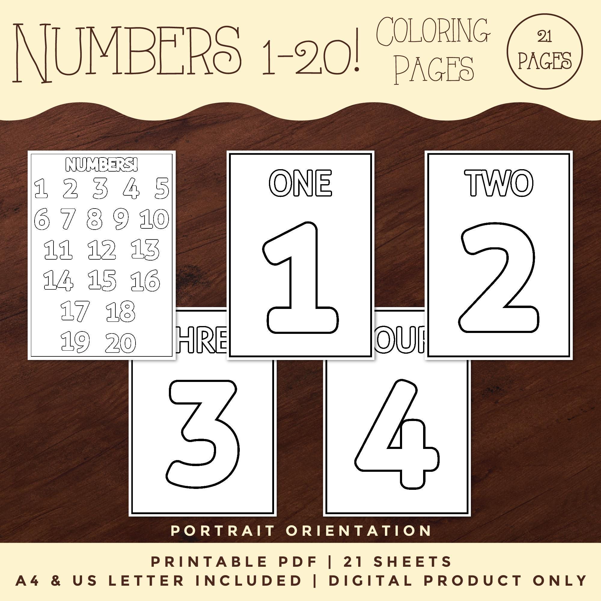 1-20 Numbers Coloring Pages, Kids Number Coloring Sheets, Printable PDF ...