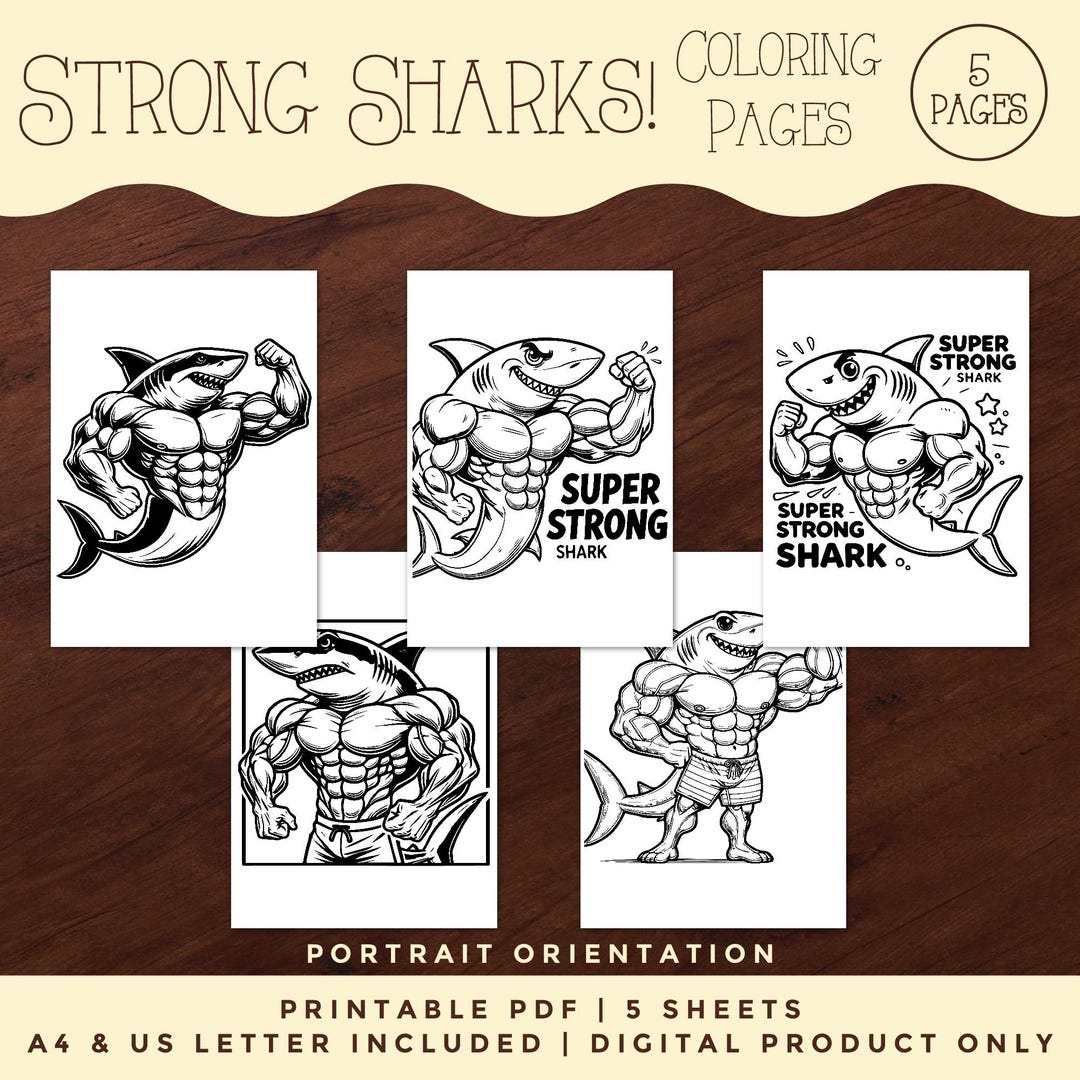 Strong Shark Coloring Pages, Kids Shark Coloring Sheets, Printable ...