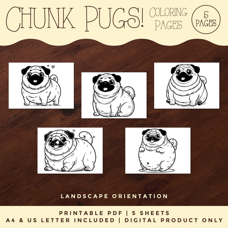 Fat Pugs Coloring Pages, Kids Dog Coloring Sheets, Printable PDF ...