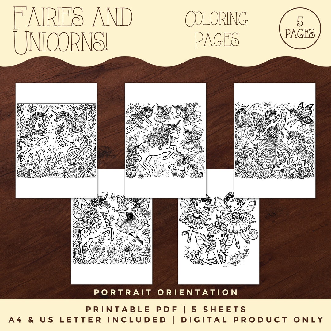 Fairies & Unicorn Coloring Pages, Kids Fantasy Colouring Sheets ...