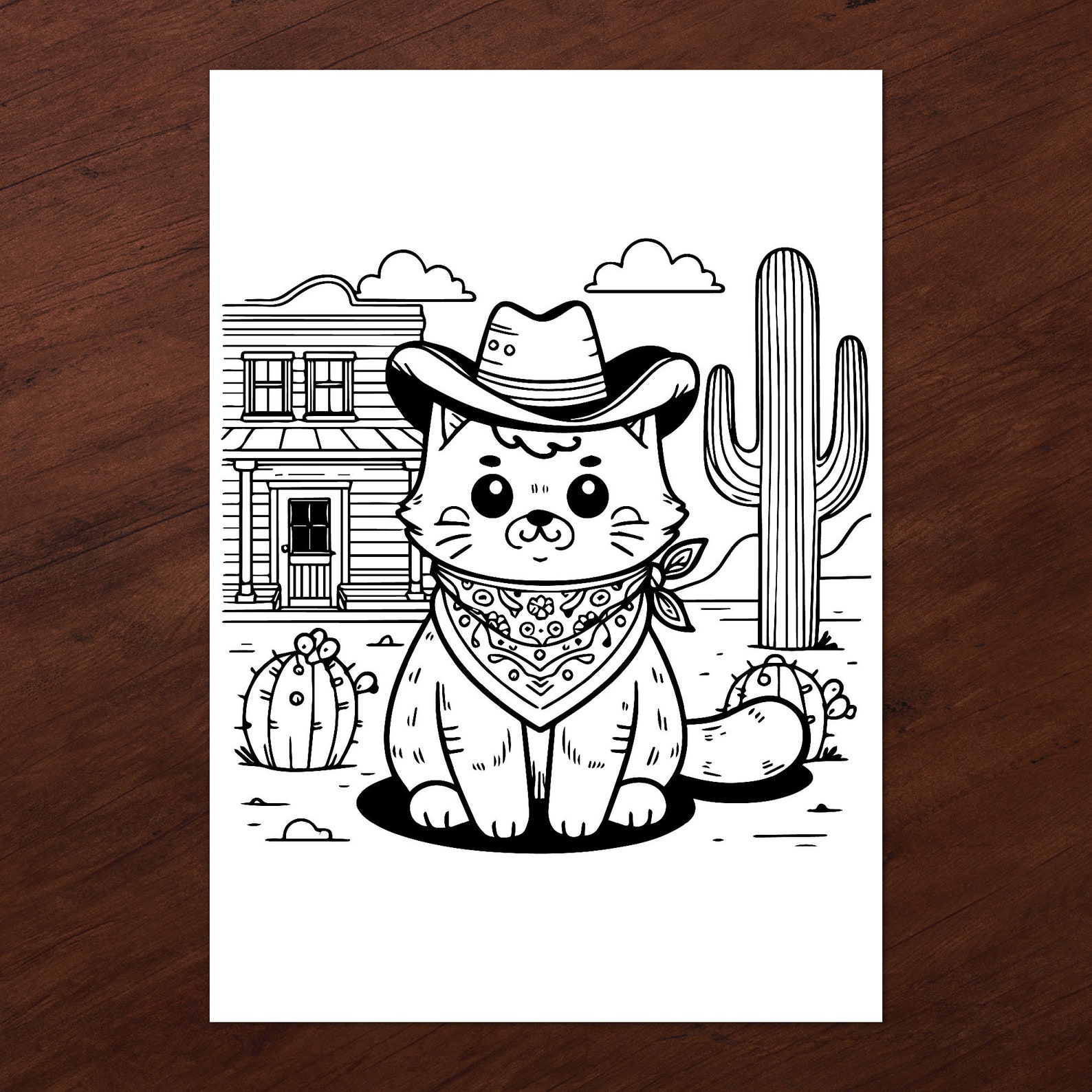 Cowboy Cats Coloring Pages, Kids Cute Cat Coloring Sheets, Printable ...