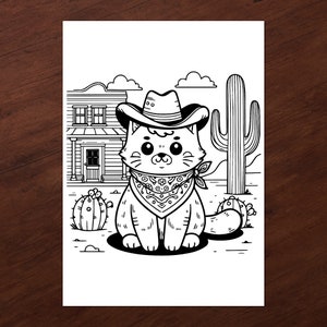 Cowboy Cats Coloring Pages, Kids Cute Cat Coloring Sheets, Printable ...
